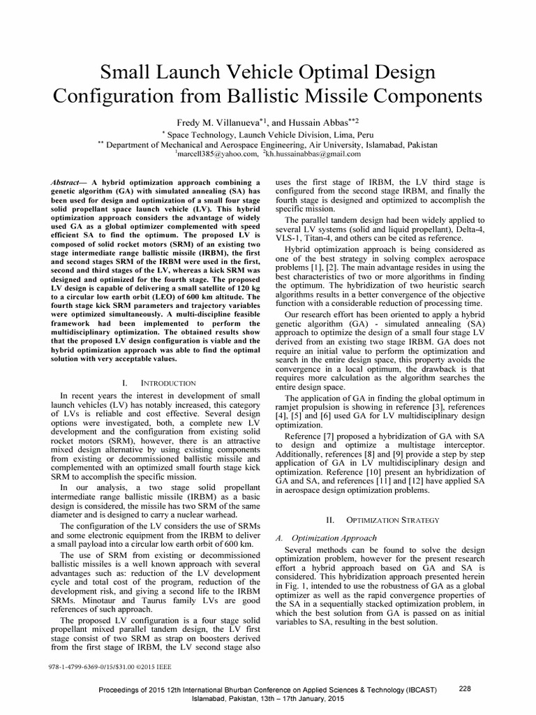 Small Launch Vehicle Optimal Design Conf | PDF | Mathematical ...