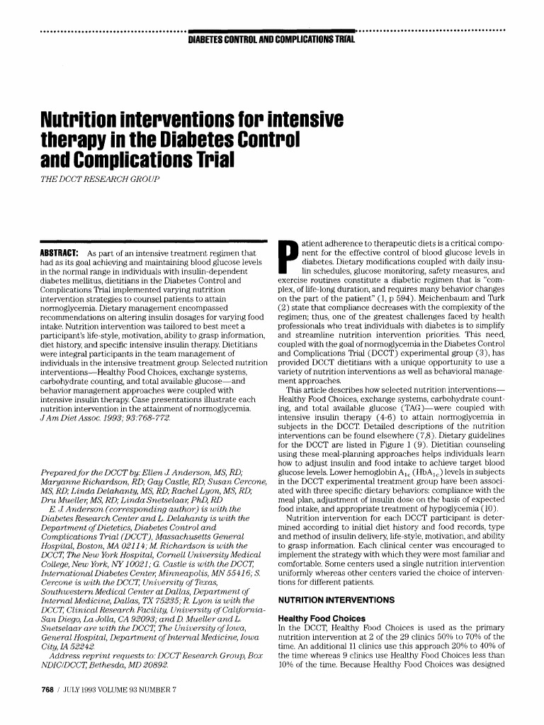 Diabetes Nutrition Strategies in DCCT | PDF | Diabetes | Diabetes ...