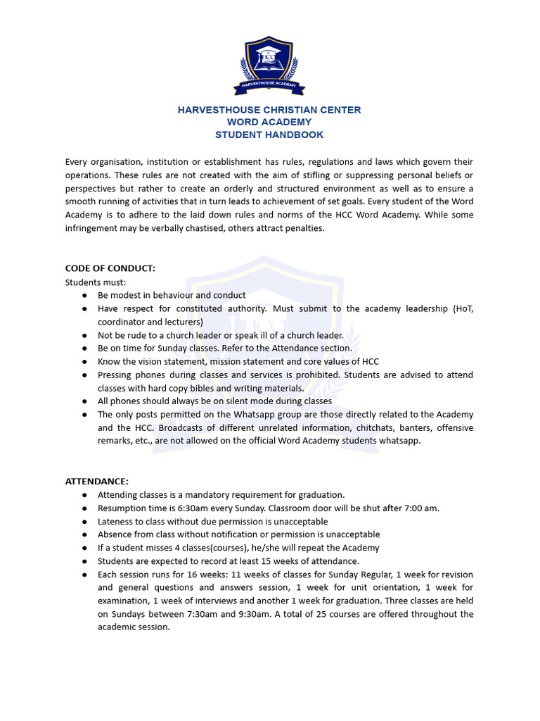 HCC Word Academy Student Handbook-1 | PDF | Clothing