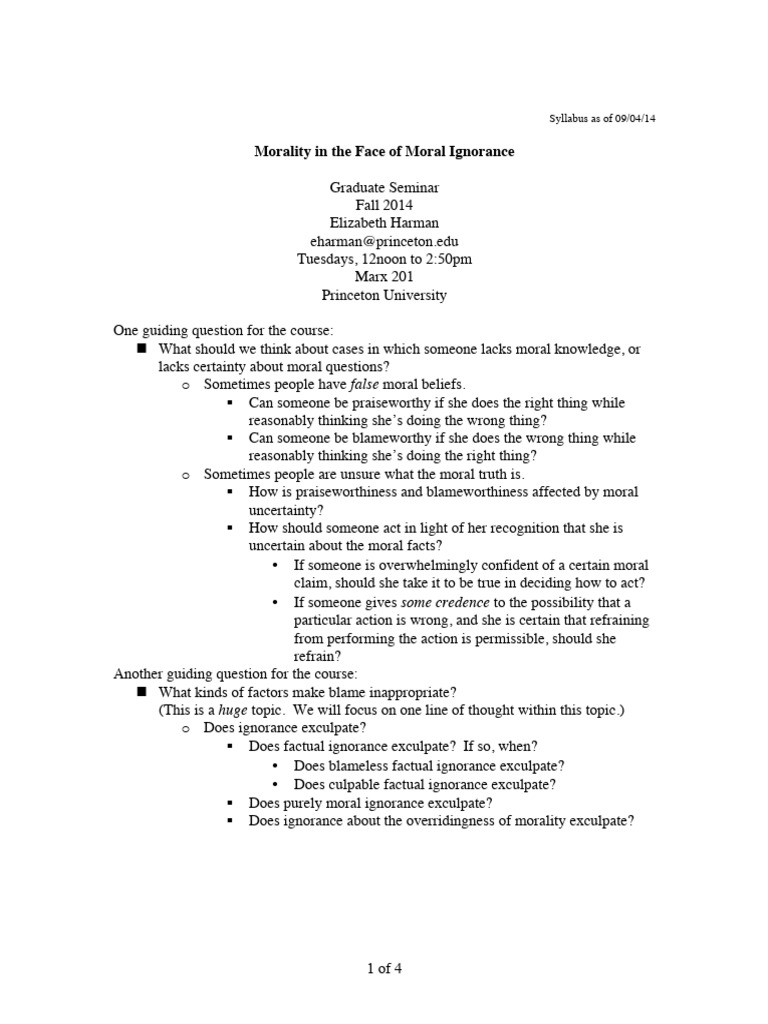 Morality in The Face of Moral Ignorance - Elizabeth Harman (Princeton ...