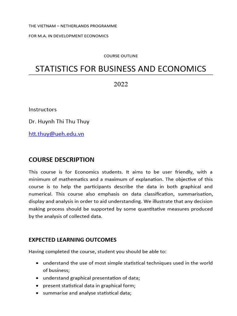 Statistics For Business and Economic-2022. Course Outlines | PDF ...