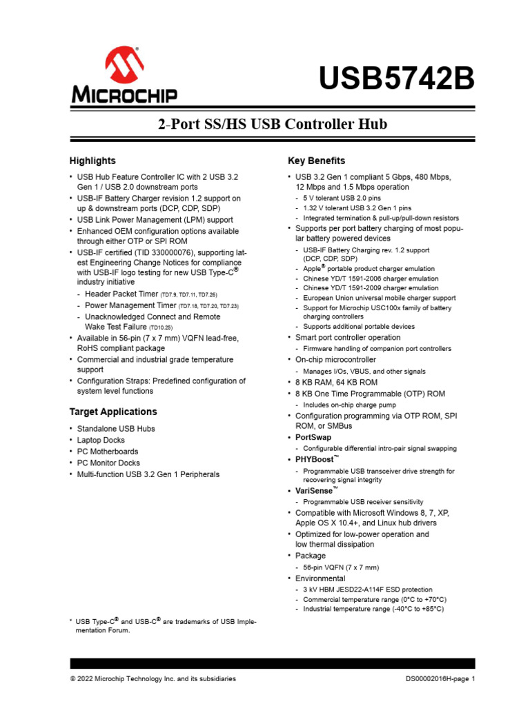 USB5742B DataSheet | PDF | Usb | Computer Hardware
