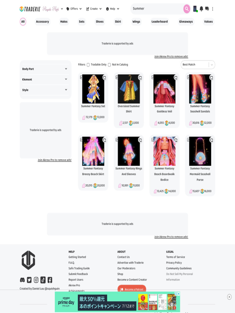 Traderie: Summer Fantasy Items Guide | PDF | Softlines (Retail) | Fashion