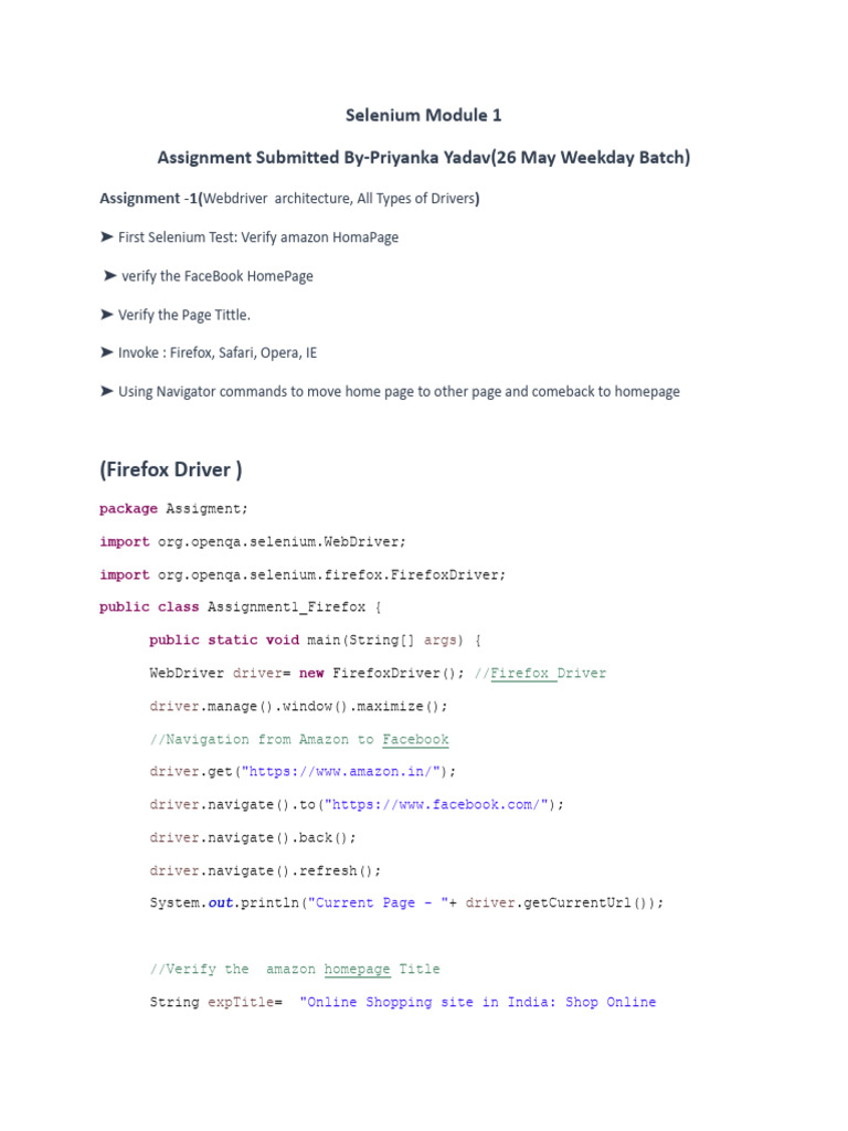 Module 1_Assignment | PDF | Selenium (Software) | Hypertext