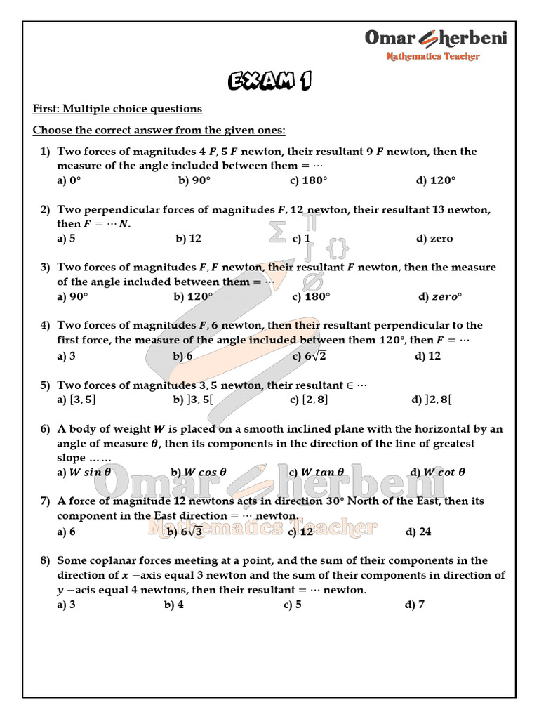 Mechanics - Final Exams | PDF | Force | Area
