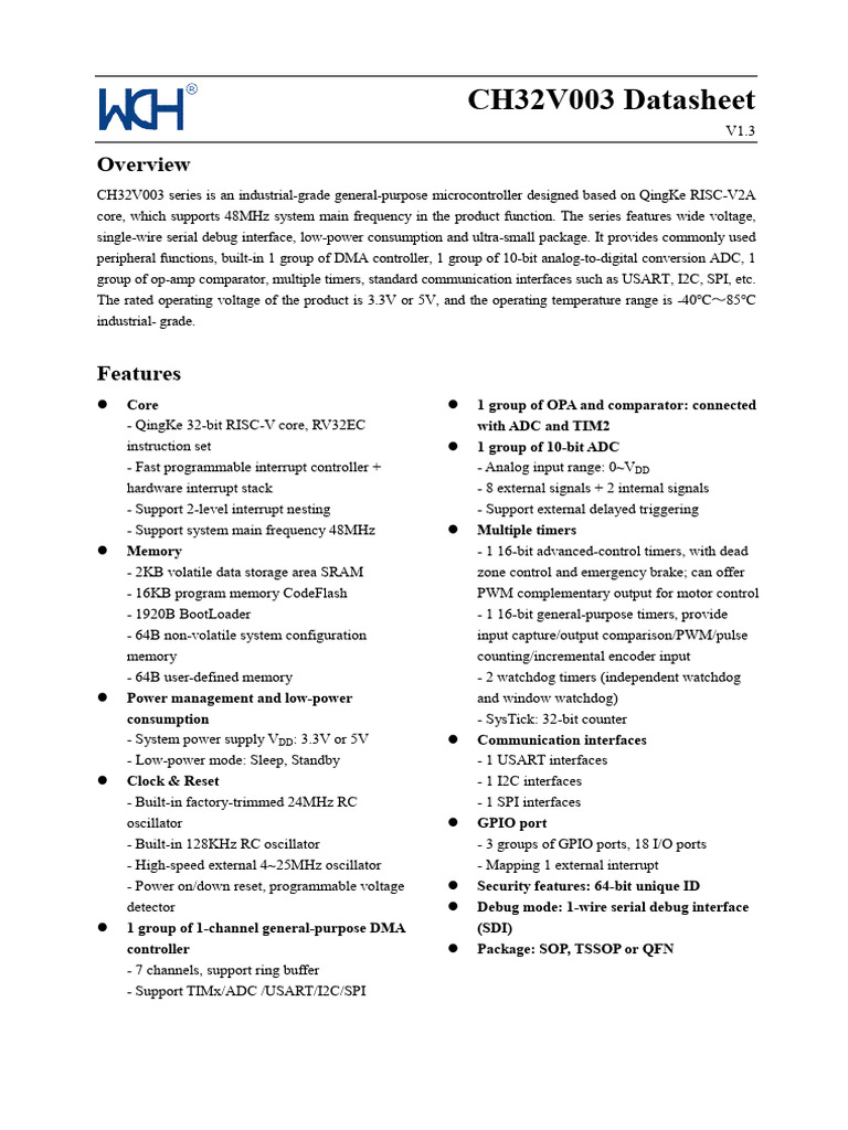 CH32V003 Microcontroller Overview | PDF | Microcontroller | Analog To ...