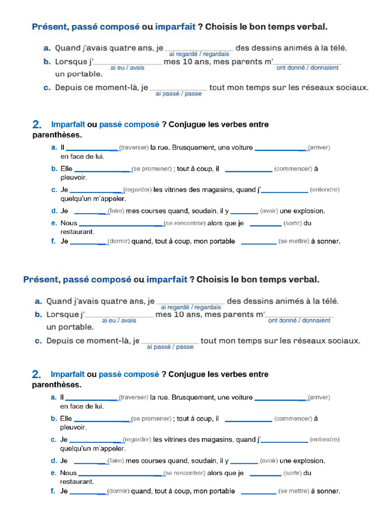 Passé Composé Imparfait Exercicios Da Aula | PDF