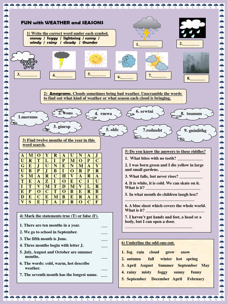 Weather and Seasons Activity | PDF | Atmosphere | Atmospheric Sciences