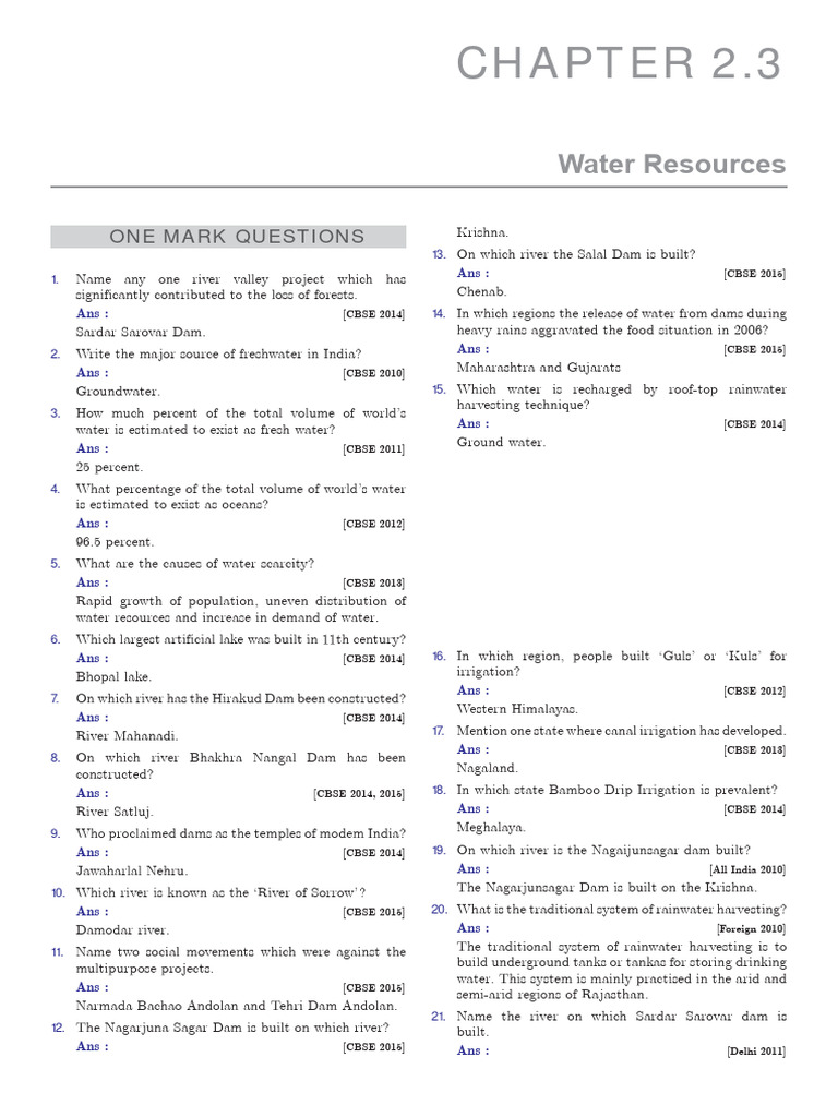 CBSE - Class - 10 - SST - Geography - Chapter - 2 - Water Resources ...