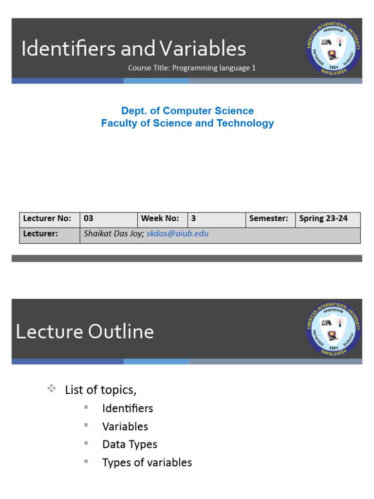 Pl1 Lecture 3 Variables Pdf Integer Computer Science Data Type