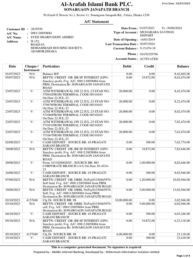 Aib PLC - STMT - Ib - 07 - 01 - 2023 | PDF | Deposit Account | Banks
