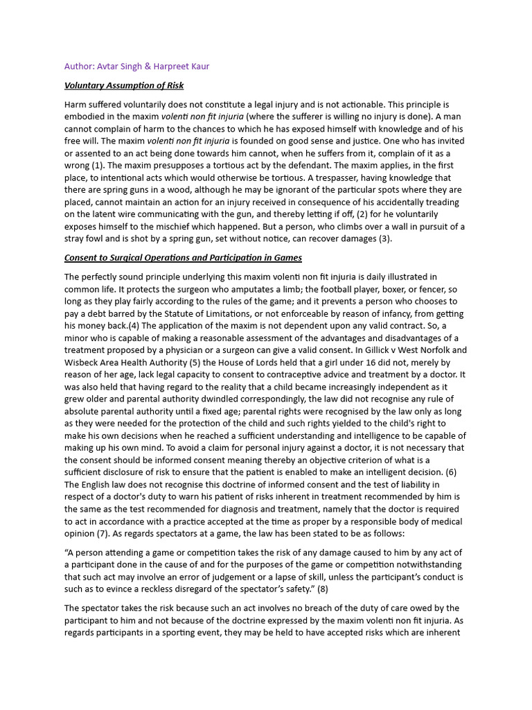 Understanding Volenti Non Fit Injuria | PDF | Tort | Negligence