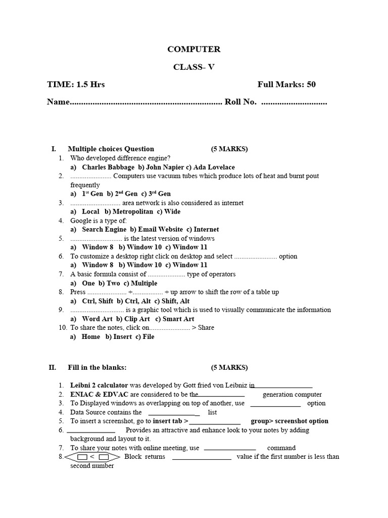 Class 5 Finals | PDF | Office Equipment | Computer Engineering