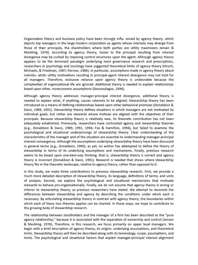 Stewardship Theory Pdf Utility Motivation
