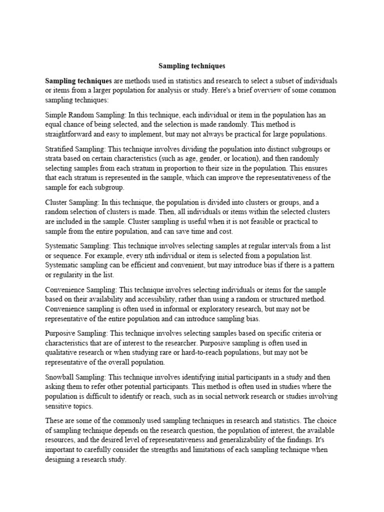 Sampling Techniques | PDF | Sampling (Statistics) | Quantitative Research