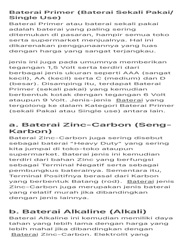 Baterai Primer (Baterai Sekali Pakai - Single Use) | PDF