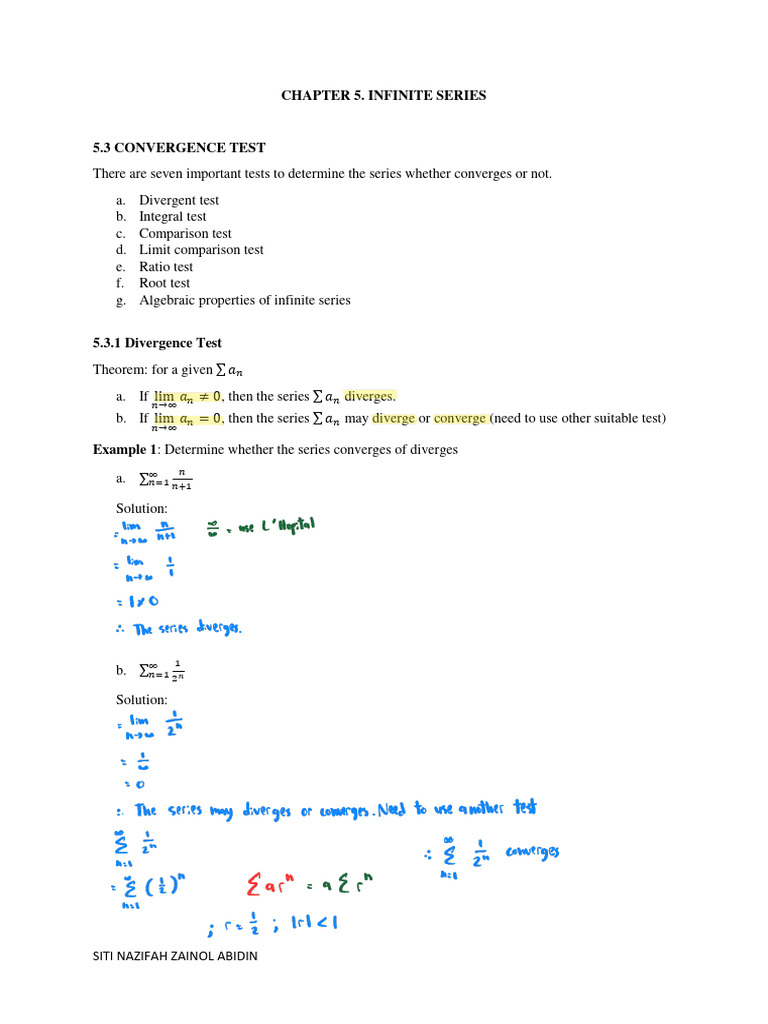 Calculus: Infinite Series Tests | PDF | Mathematical Analysis ...