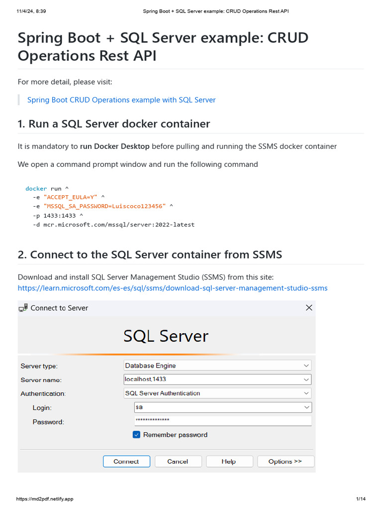 Spring Boot Sql Server Example Crud Pdf Microsoft Sql Server Databases