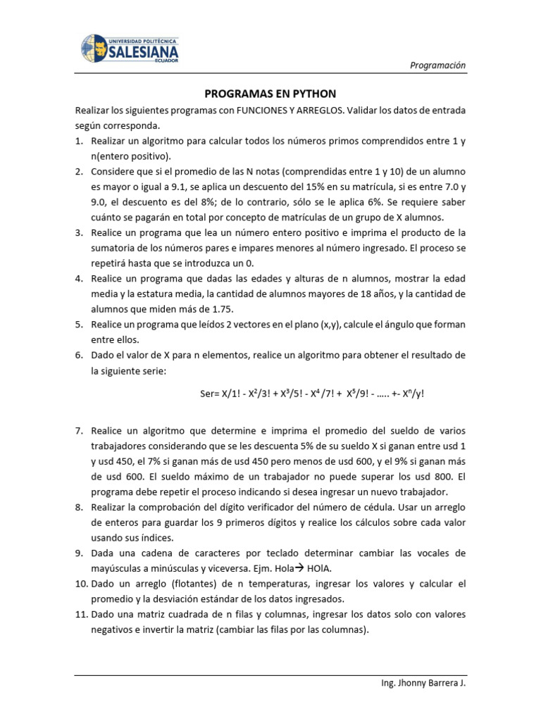 Deberes Final (Python) | PDF | Matriz (Matemáticas) | Ciencias de la Computación
