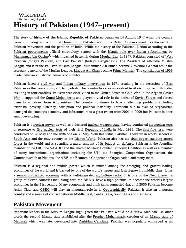 History of Pakistan (1947-Present) | PDF | Pakistan | Muhammad Zia Ul Haq