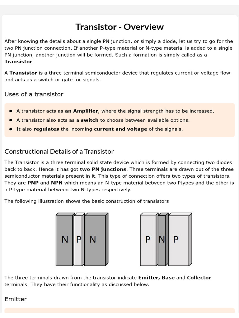 Transistor - Overview | Download Free PDF | Bipolar Junction Transistor ...