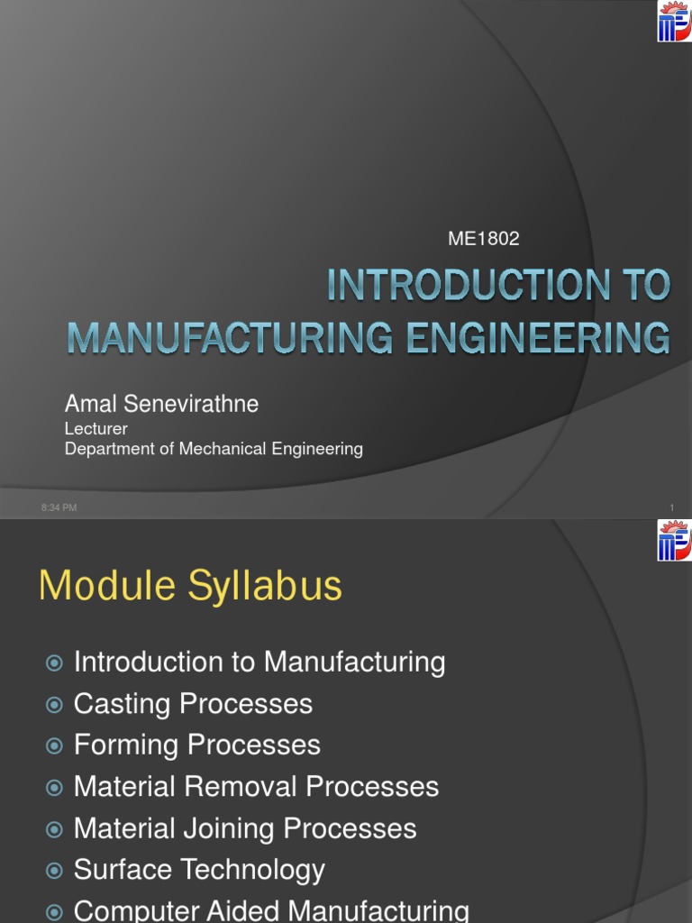ME1802 2011 - Lecture-1-Introduction To Manufacturing Engineering | PDF ...