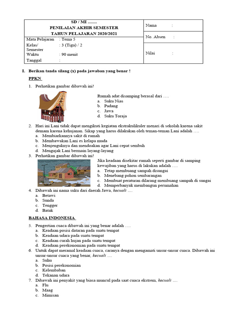 Soal PAS Kelas 3 Tema 5 | PDF