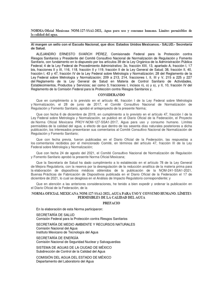 NOM-127-SSA1-2021 | PDF | Agua | Laboratorios