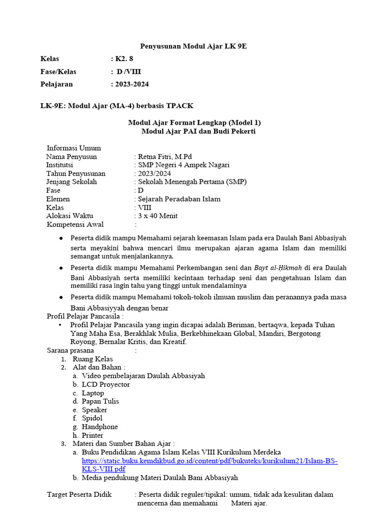 LK 9 Tpack | PDF | Karier & Perkembangan