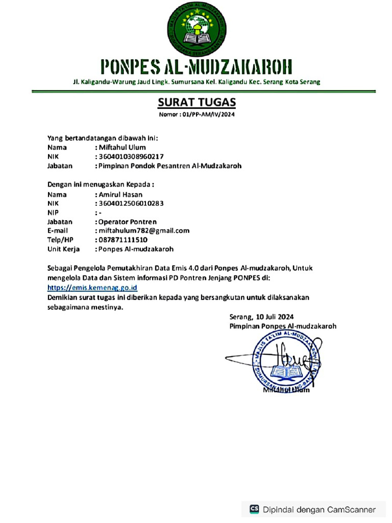 Surat Tugas PP Almudzakaroh | PDF
