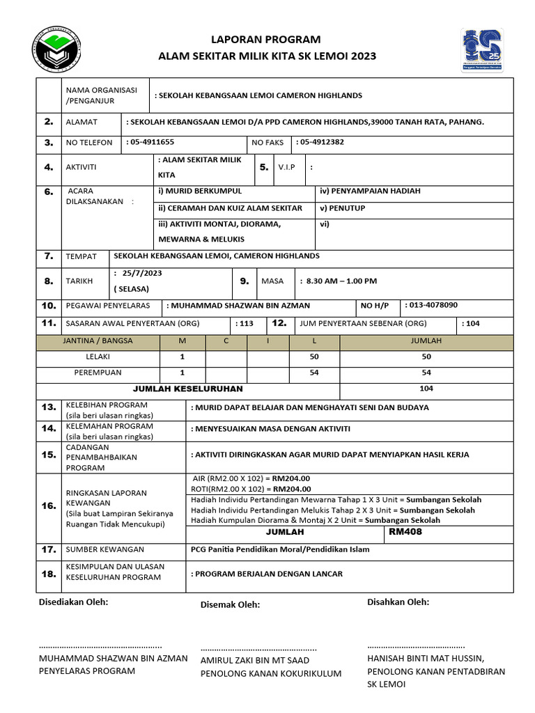 Laporan Program Alam Sekitar | PDF
