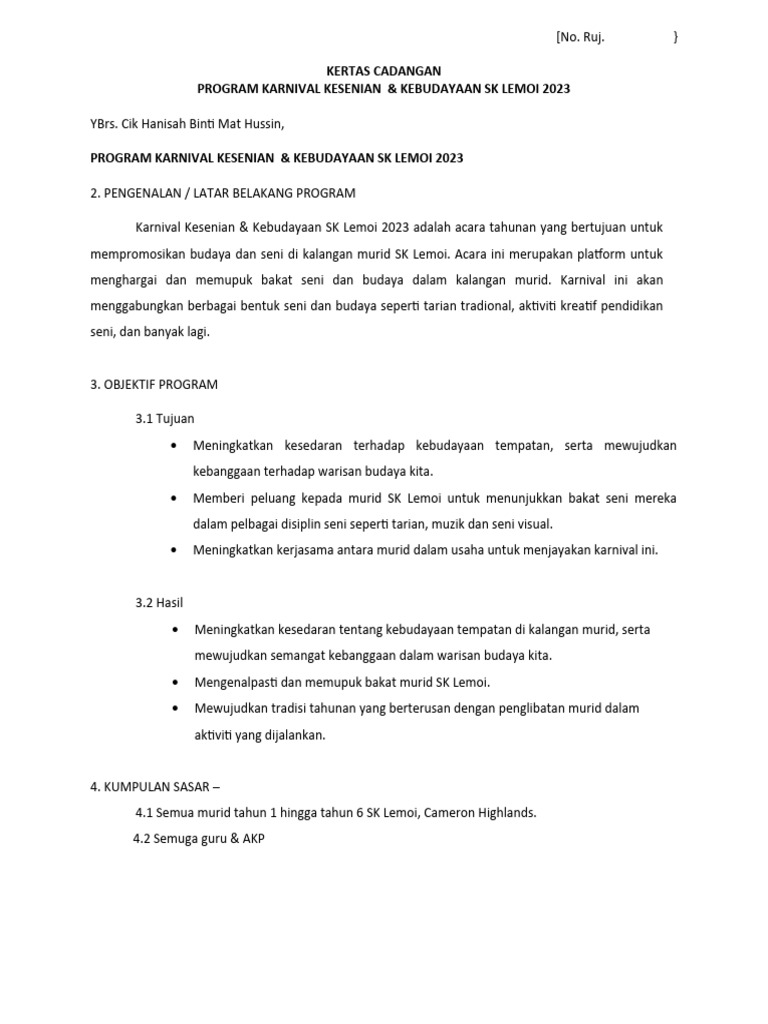 Paperwork Program Kesenian & Kebudayaan | PDF