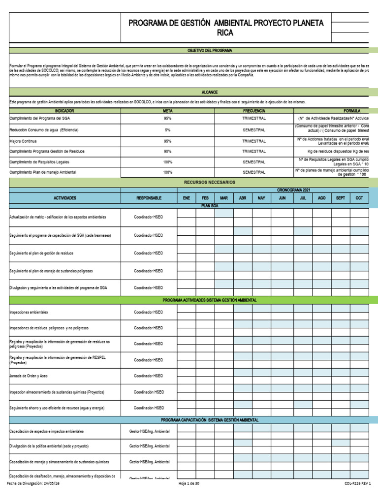 Programa de Gestión Ambiental SOCOLCO | PDF | Entorno natural | Residuos