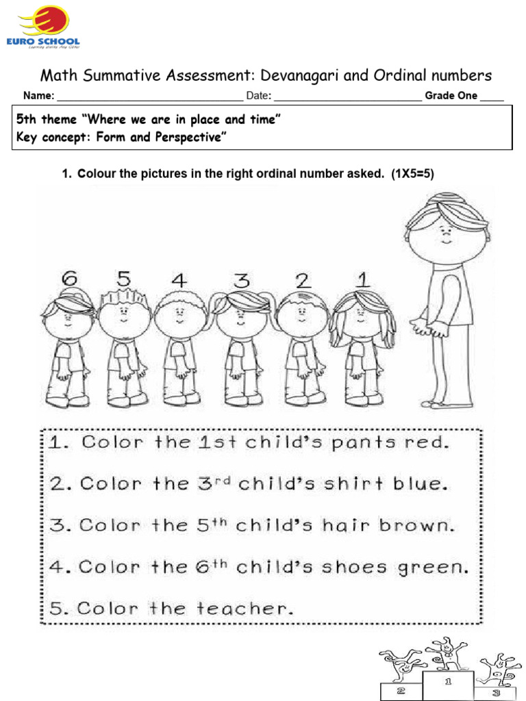 Math Assessment - Devanagari and Ordinal Numbers | PDF