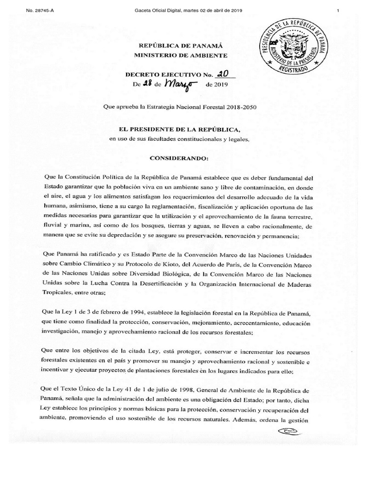 DE #20 de 2019 Estrategia Nacional Forestal 2018 A 2050 GO 28745 A | PDF | Los bosques ...