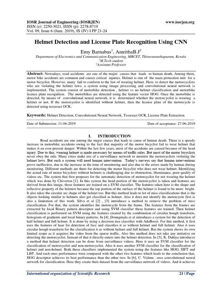 Helmet Detection and License Plate Recognition Using CNN: Emy Barnabas ...
