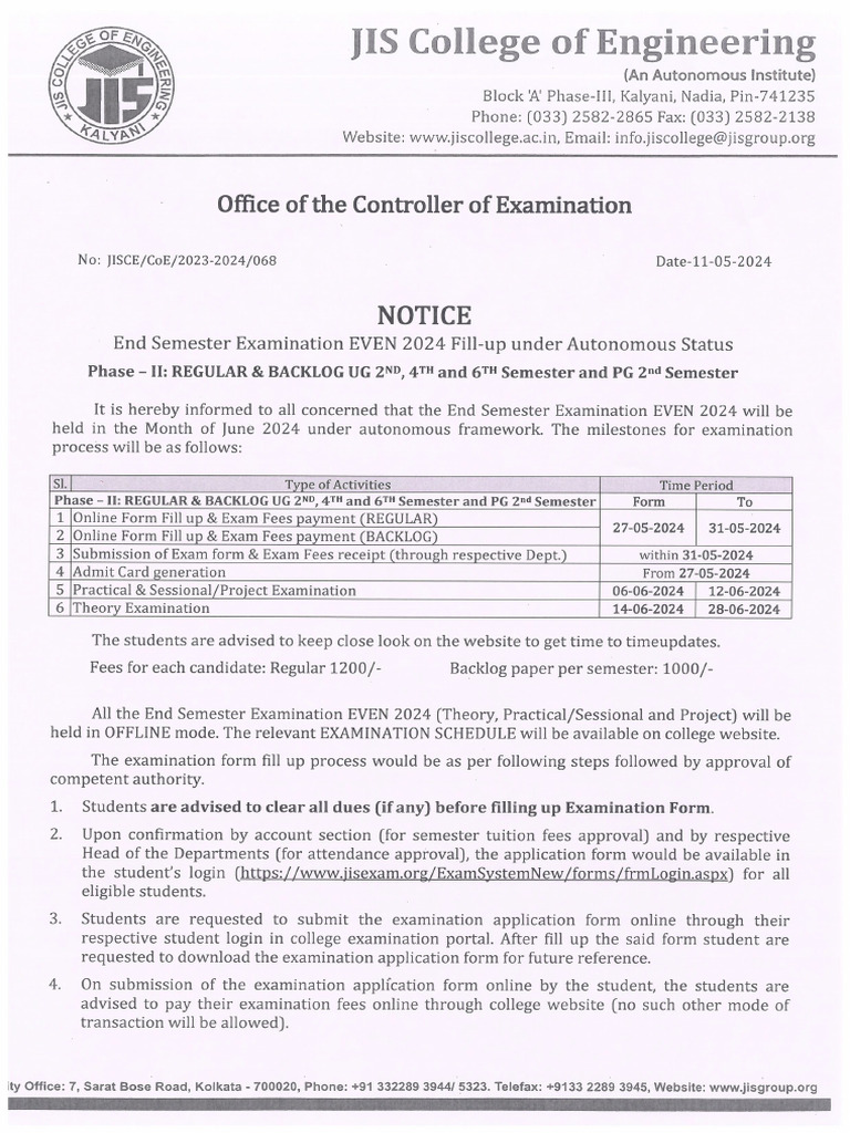 NOTICE SEE for Autonomous 2nd 4th and 6th Semester UG and 2nd Semester ...