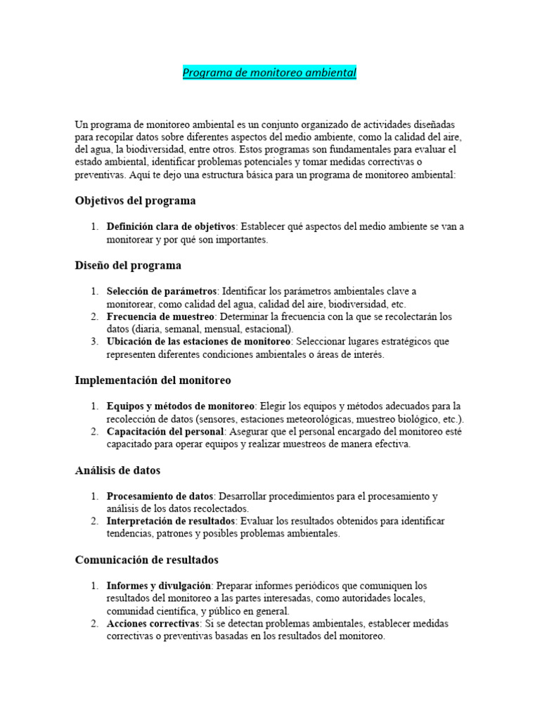 Programa de monitoreo ambiental | Descargar gratis PDF | Entorno natural | La contaminación del aire