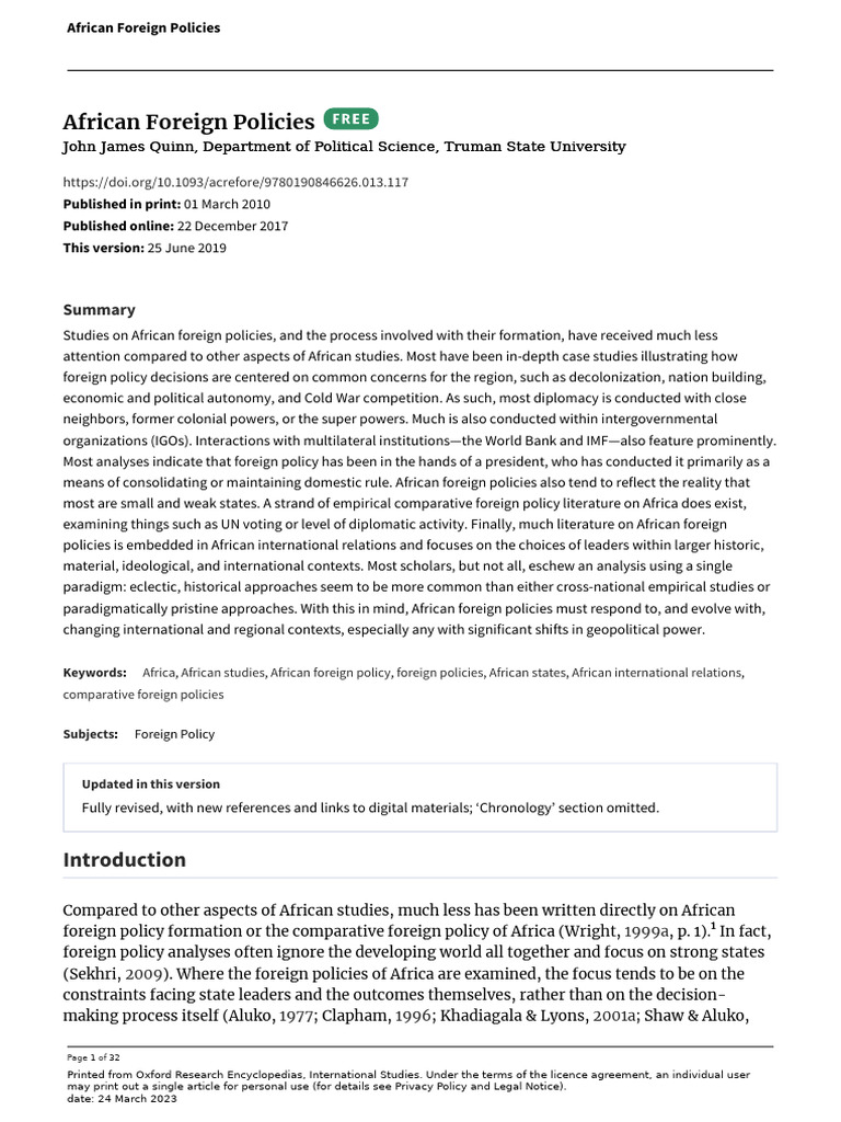 Overview of African Foreign Policies | PDF | International Relations ...