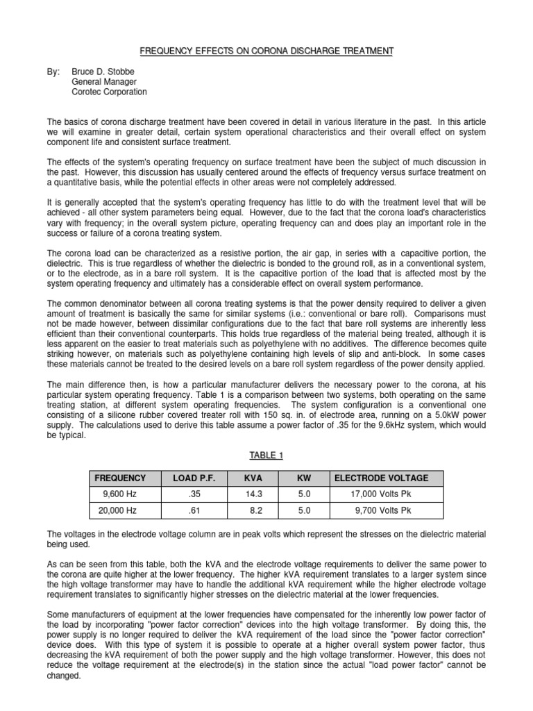 High Frequency Effects On Corona Discharge Treatment | PDF ...