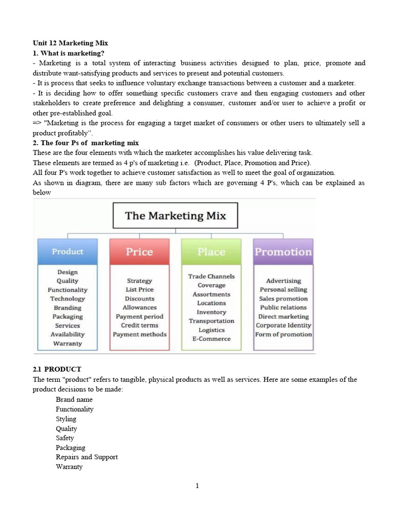 Unit 12 Marketing mix | PDF | Pricing | Marketing