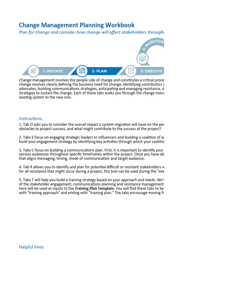 MT Change Management Planning Workbook | PDF | Goal | Communication