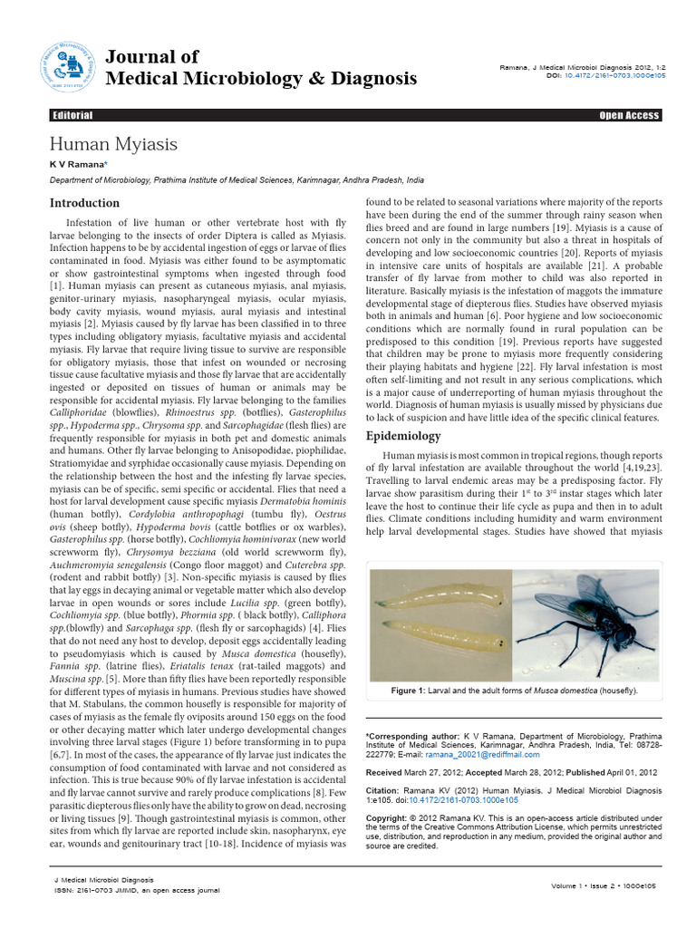 Human Myiasis 2161 0703.1000e105 | PDF | Fly