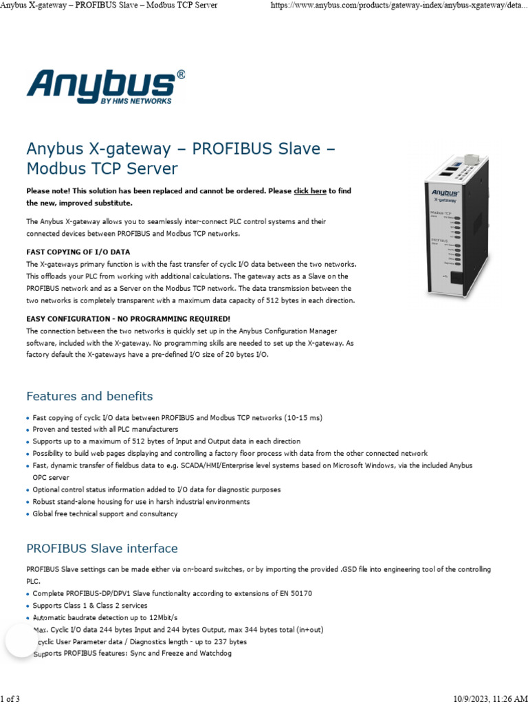 Anybus X-Gateway - PROFIBUS Slave - Modbus TCP Server | PDF | Transmission Control Protocol ...