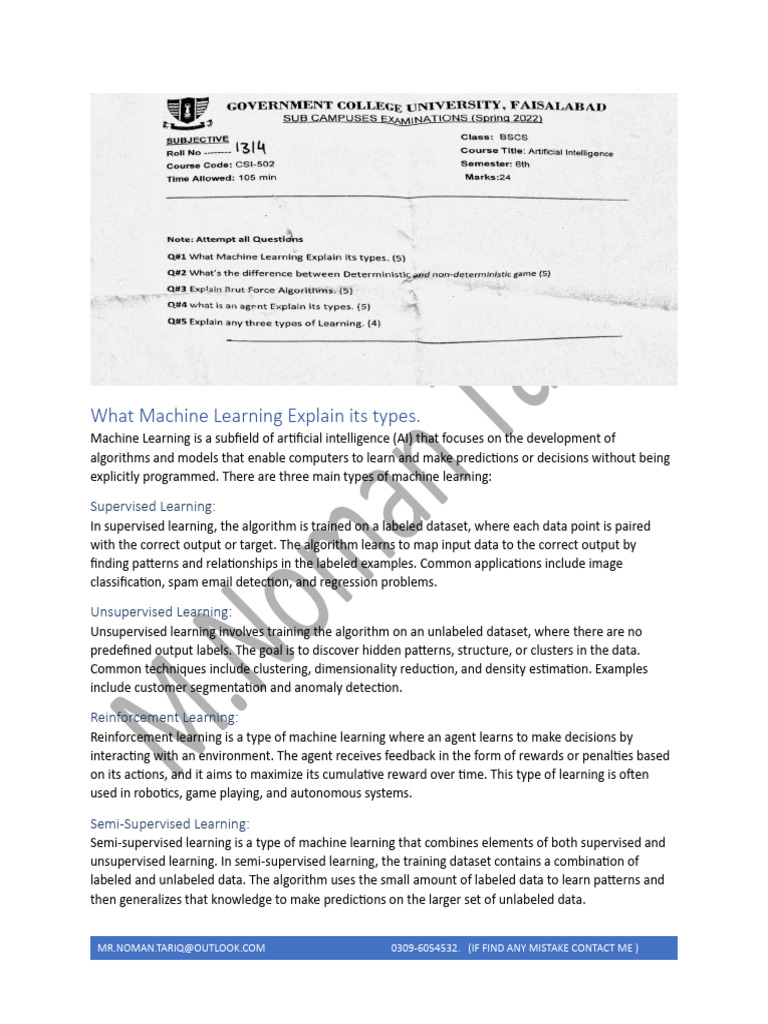 AI pastpaper solve by M.Noman Tariq (2) | Download Free PDF | Machine Learning | Cognitive Science