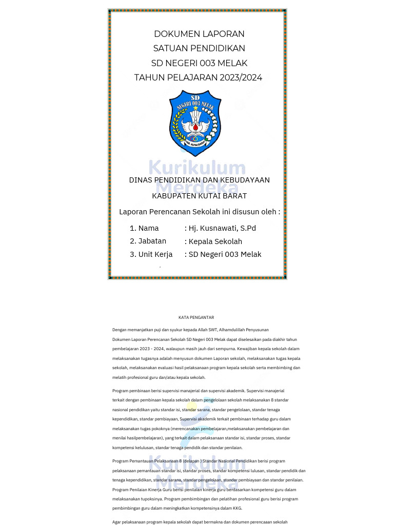 Laporan Satdik SDN 003 Melak - Compressed | PDF | Bisnis | Pengembangan Diri