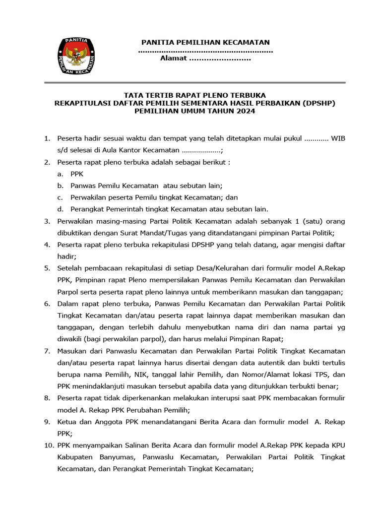 Draft Tata Tertib PPK Pleno DPSHP PPK | PDF | Hukum