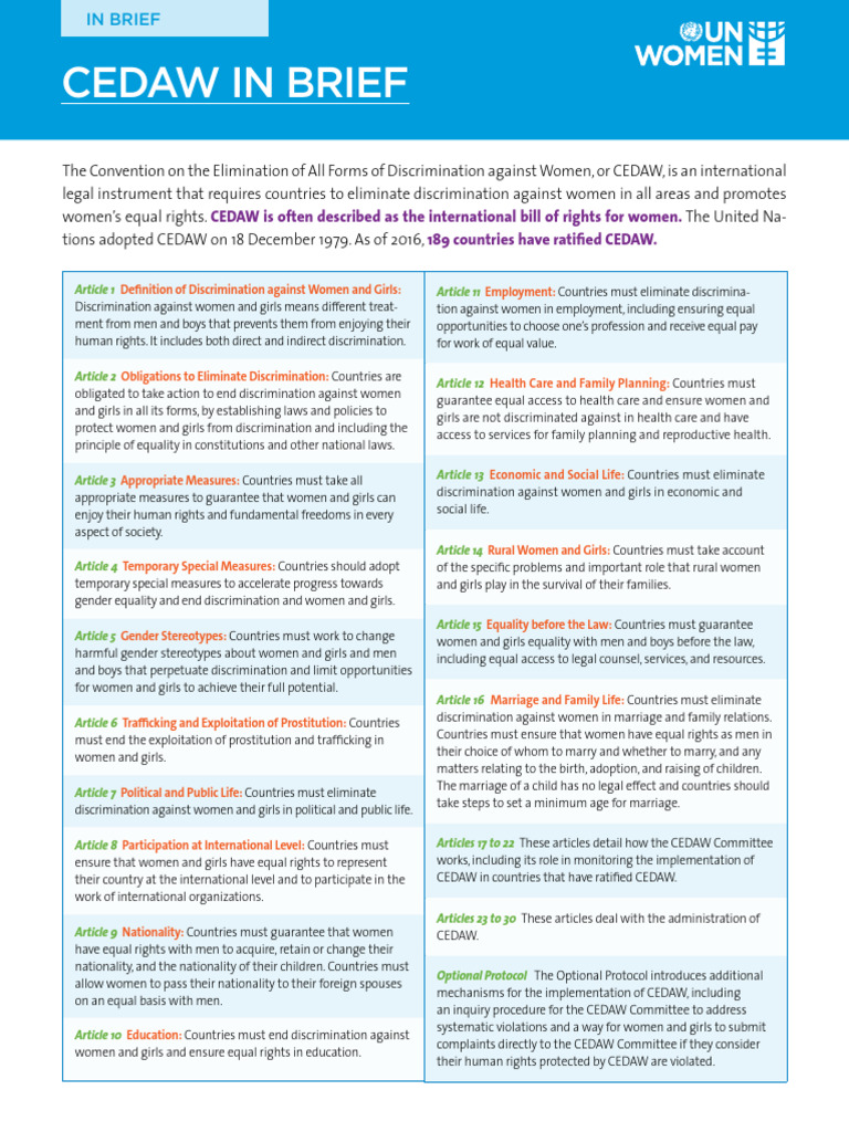 Cedaw Brief | PDF | Convention On The Elimination Of All Forms Of ...