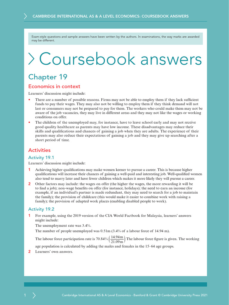 ASAL Econ CB Chapter 19 Answers | PDF | Unemployment | Labour Economics
