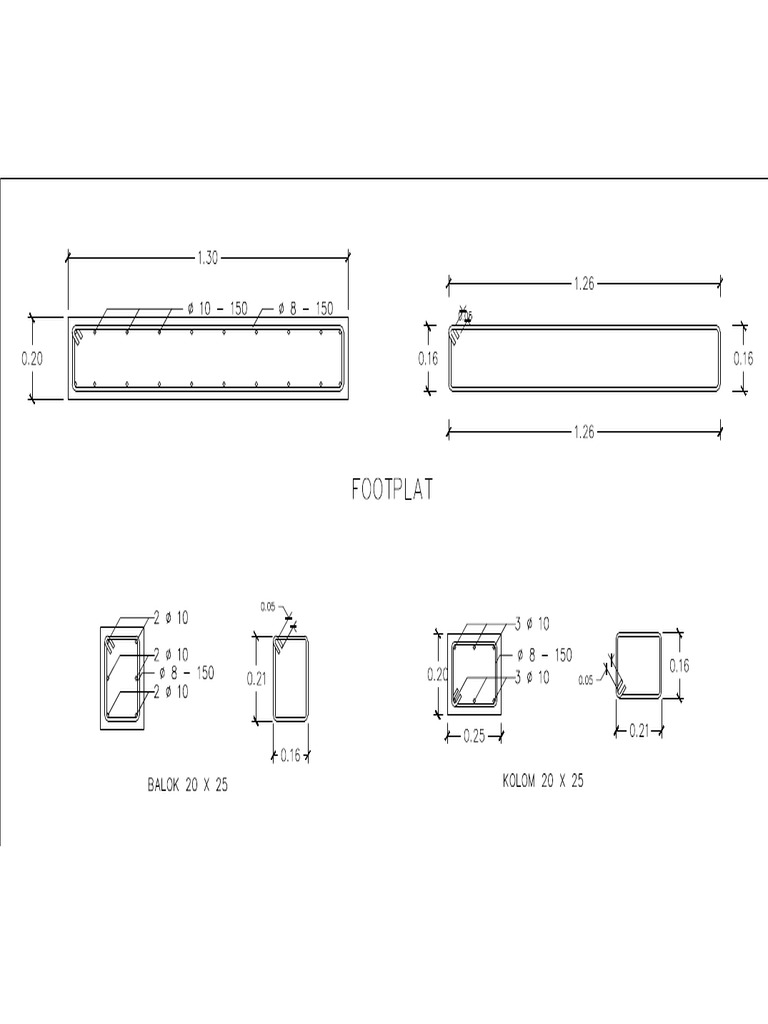 Detail Pembesian Footplat, Balok, Kolom Lapangan 1 | PDF